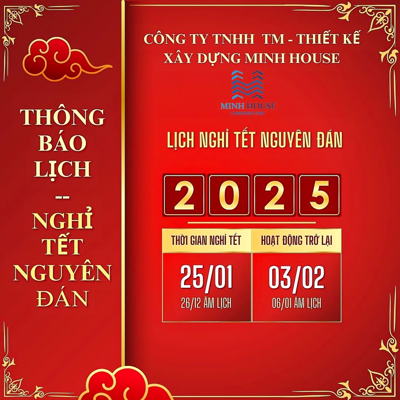 THÔNG BÁO LỊCH NGHỈ TẾT NGUYÊN ĐÁN 2025 - Công ty TNHH TM - Thiết Kế ...